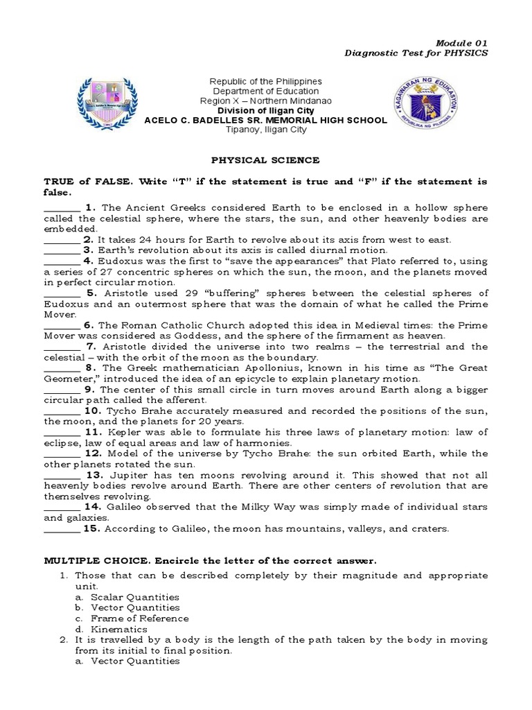 Module 01 PHYSICAL SCIENCE | PDF | Velocity | Acceleration
