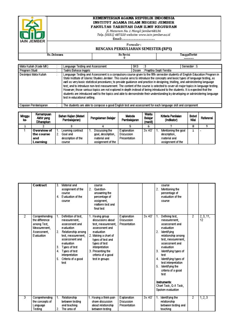 Rencana Perkuliahan Semester (RPS) : Kementerian Agama Republik ...