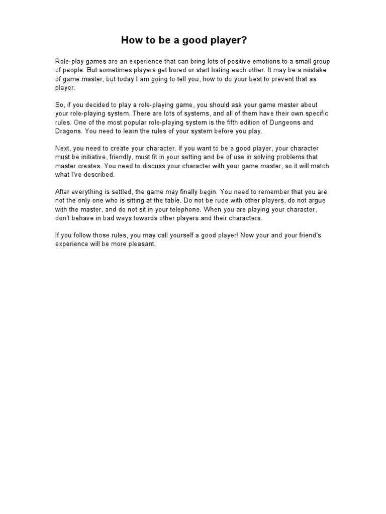 How To Be A Good Player | PDF