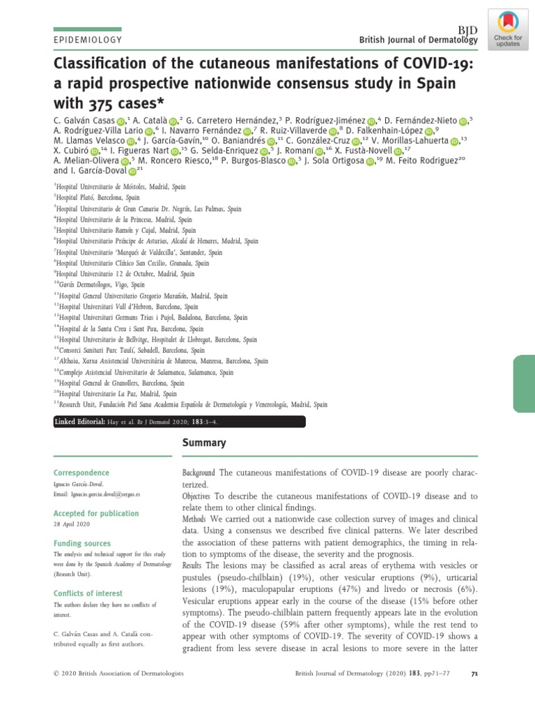 Classification of The Cutaneous Manifestations of COVID-19a Rapid ...