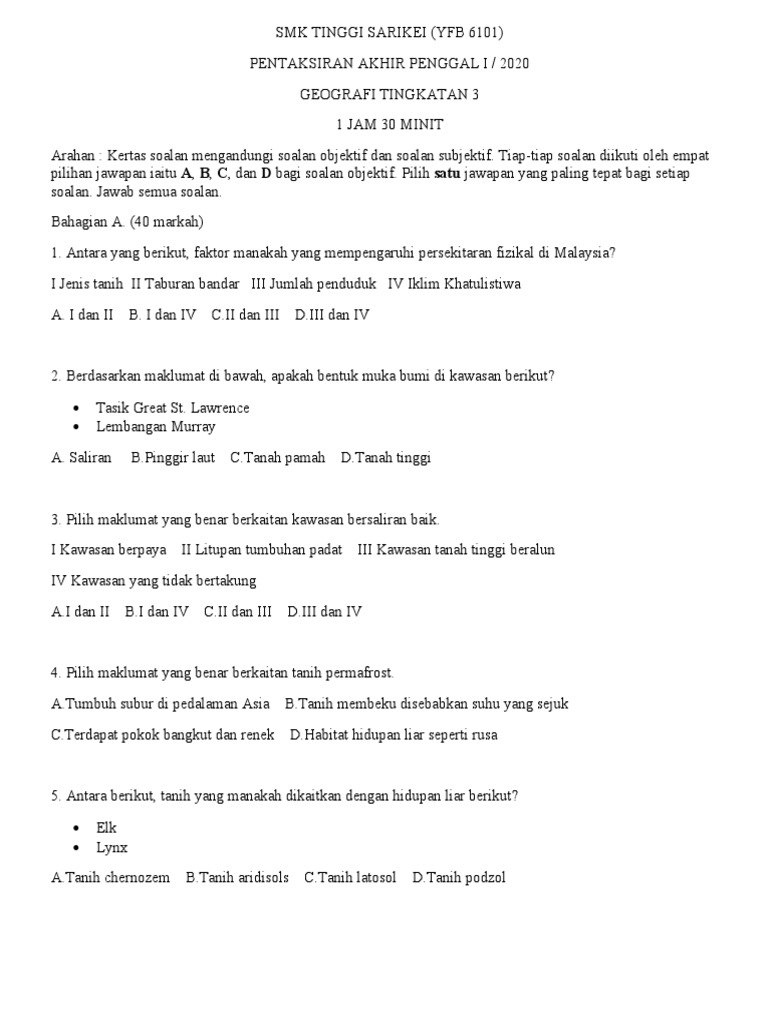 Kertas Soalan PAP1 GEO T.3 | PDF