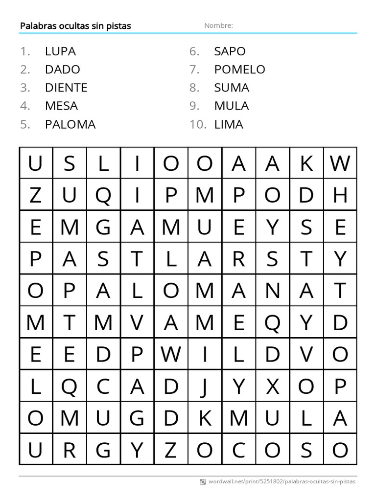Palabras Ocultas Sopa de Letras | PDF