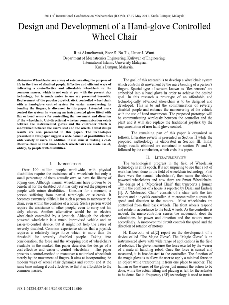 Design and Development of A Hand-Glove Controlled Wheel Chair | PDF ...