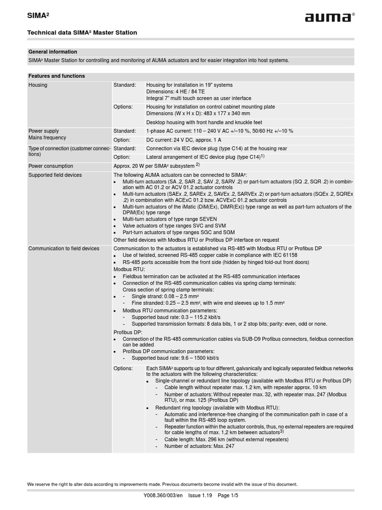 Sima : Technical Data SIMA Master Station | PDF | Network Topology | Ip ...