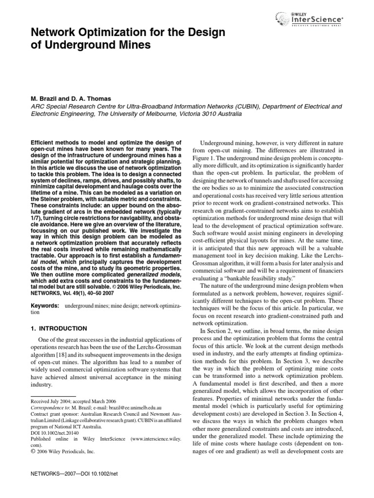 Network Optimization For The Design of Underground Mines: M. Brazil and ...