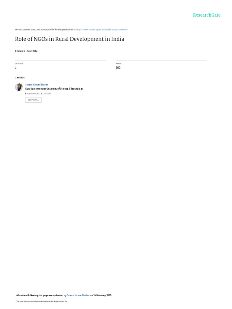 Role of Ngos in Rural Development in India | PDF | Non Governmental ...