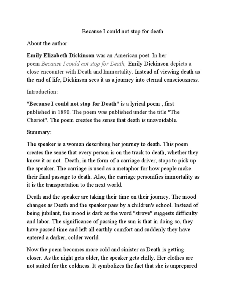 Because I Could Not Stop For Death | PDF | Poetry | Death