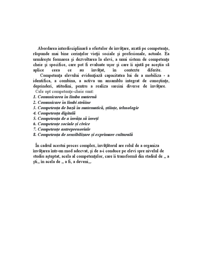 1 Formarea Competentelor Cheie La Scolarii Mici | PDF