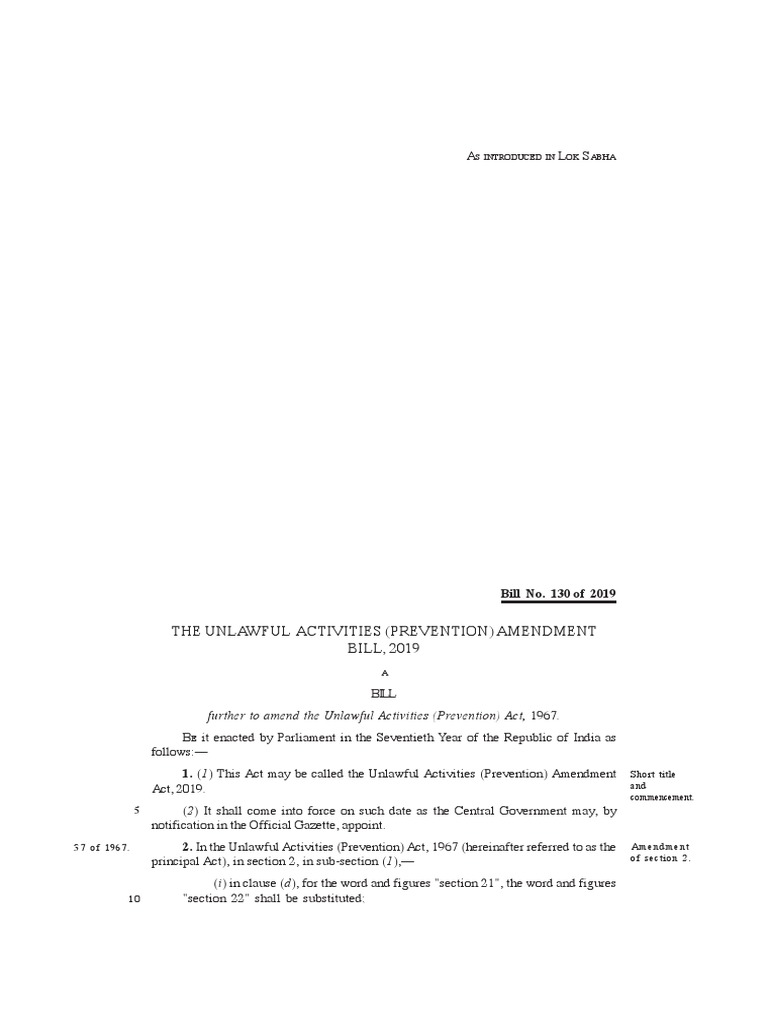 The Unlawful Activities (Prevention) Amendment BILL, 2019 | PDF ...