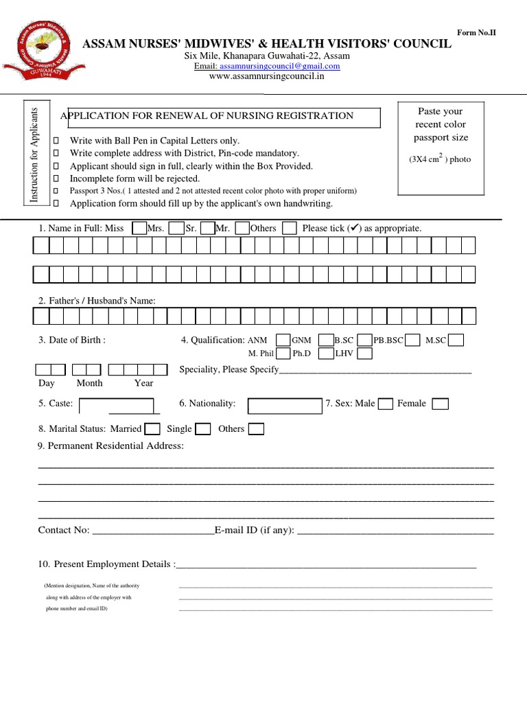 Form No II Renewal | PDF | Nursing | Identity Document