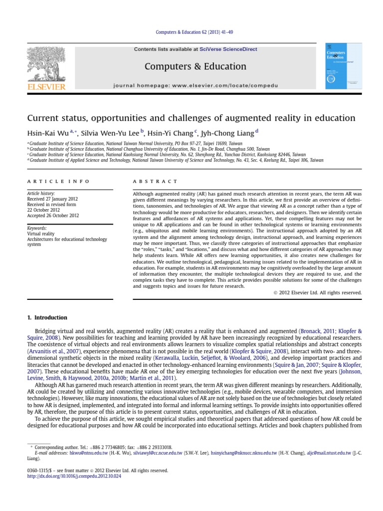 Computers & Education: Hsin-Kai Wu, Silvia Wen-Yu Lee, Hsin-Yi Chang ...