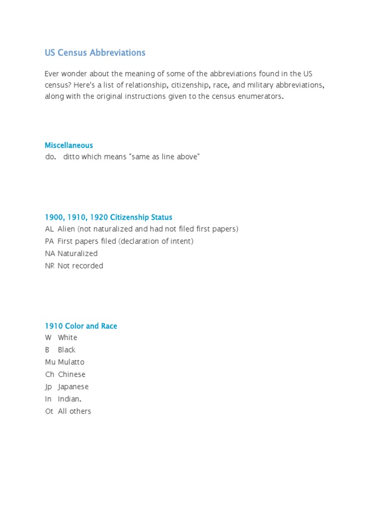 US Census Abbreviations | PDF | Living Arrangements | Family