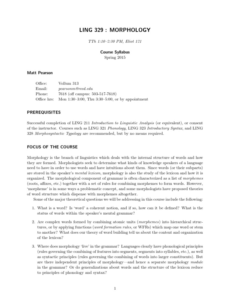 Ling 329: Morphology | PDF | Morphology (Linguistics) | Lexicon