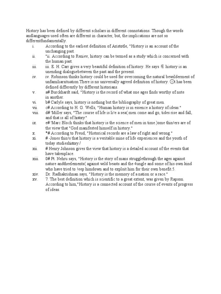 Definitions of History Explored | PDF | Social Science