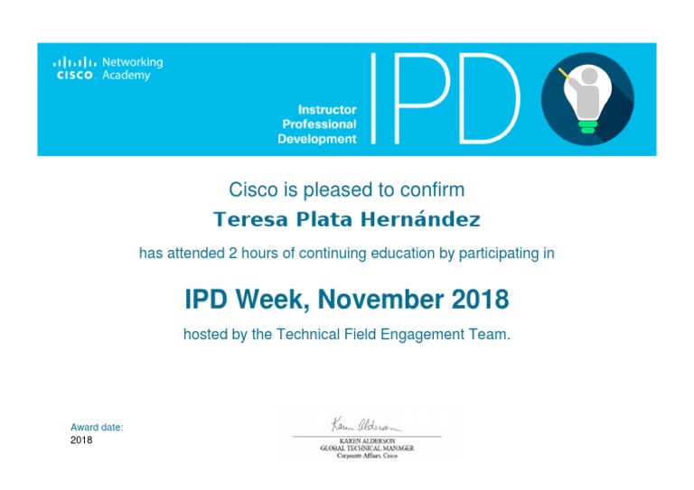 IPD Week, November 2018: Cisco Is Pleased To Confirm | PDF
