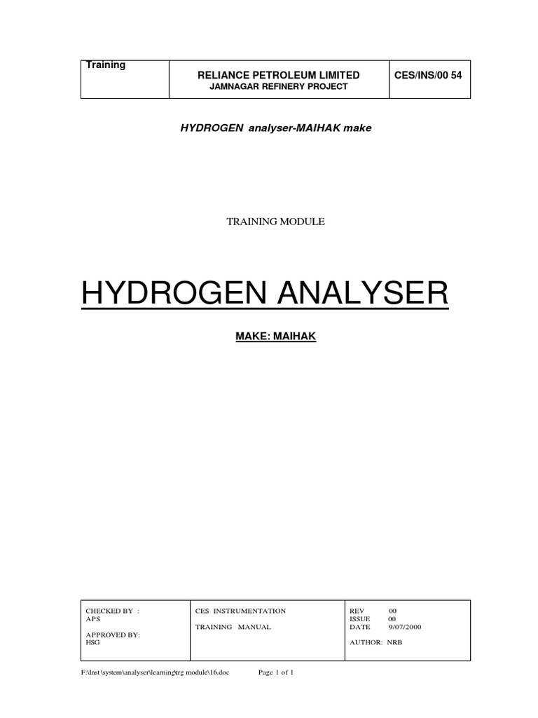 Hydrogen Analyzer | Download Free PDF | Calibration | Gases