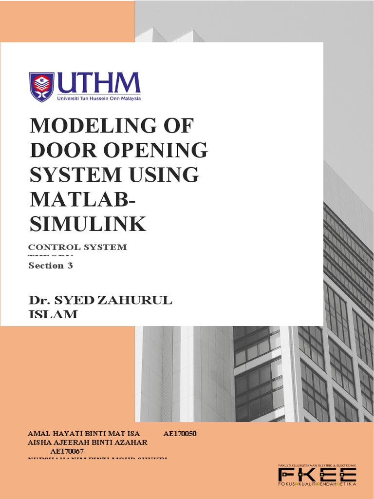 Modeling of Door Opening System Using Matlab-Simulink: Dr. Syed Zahurul ...