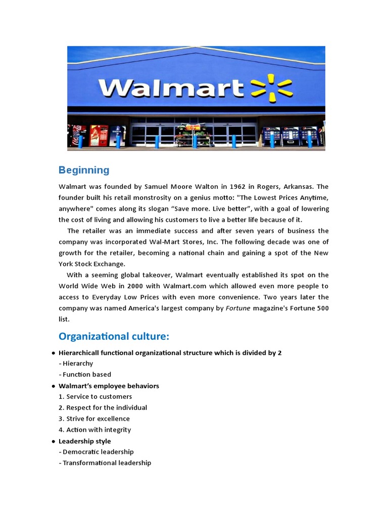 Walmart Organizational Culture and Leadership Style | PDF | Walmart ...