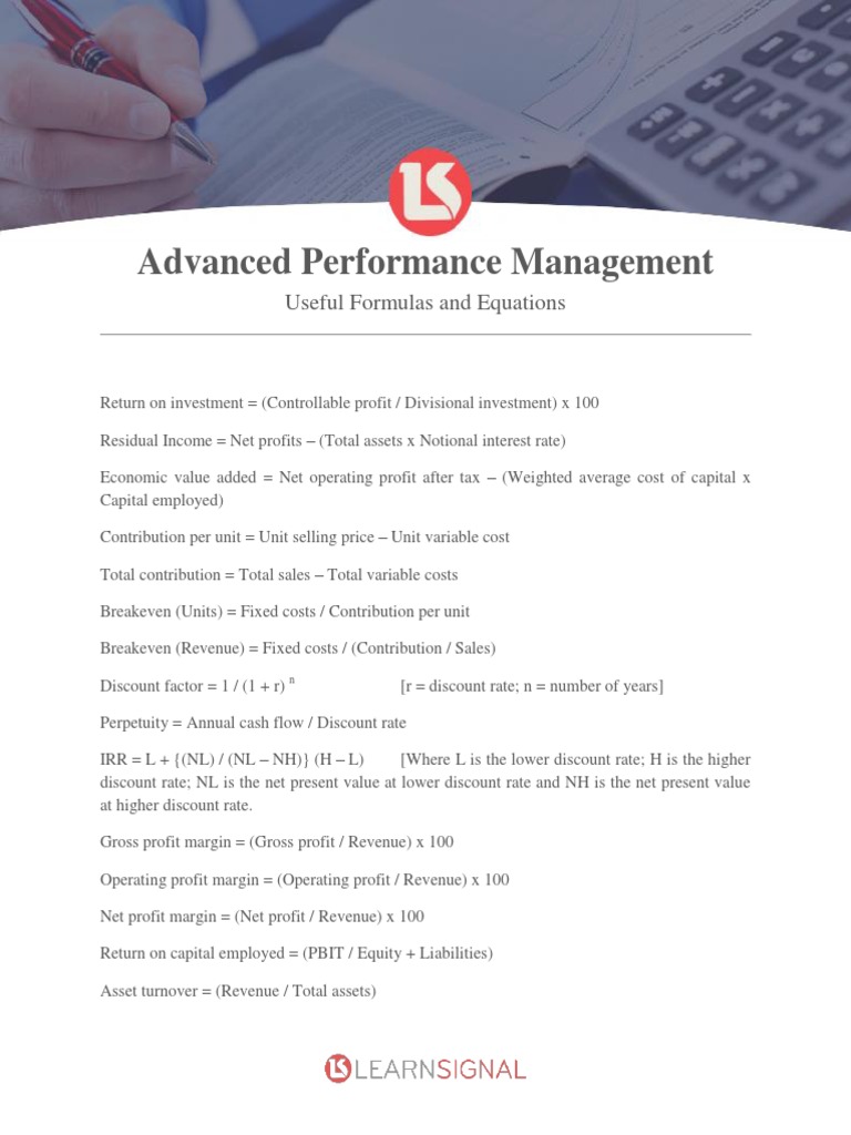 Advanced Performance Management: Useful Formulas and Equations | PDF ...