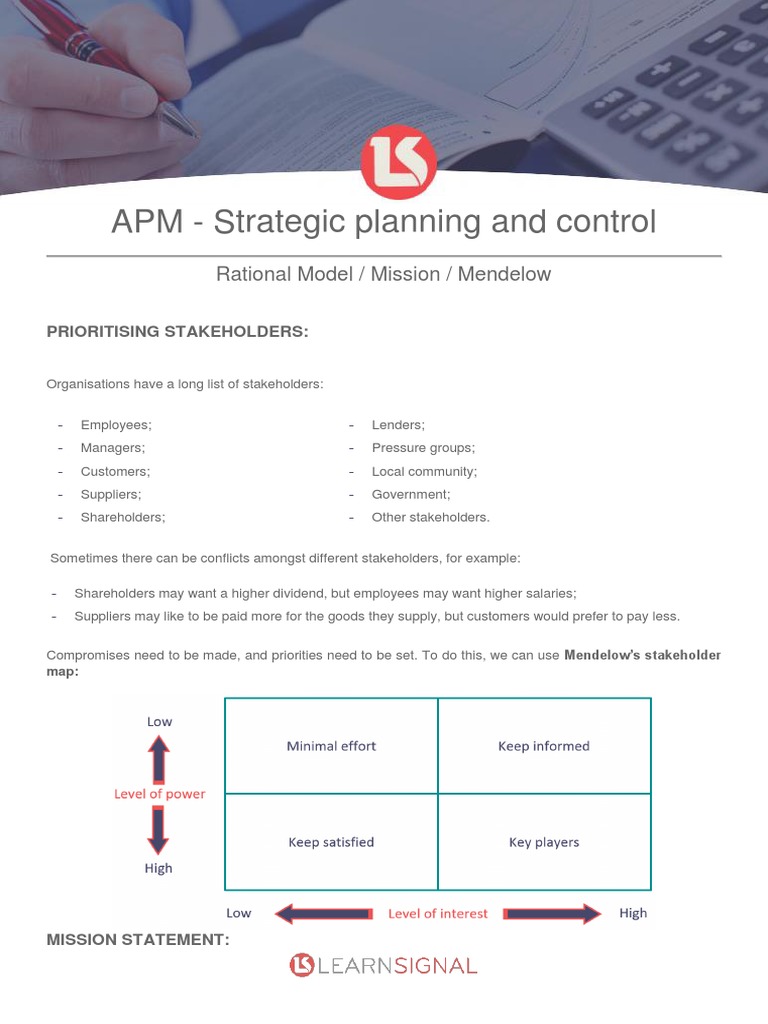 APM - Strategic Planning and Control: Rational Model / Mission ...
