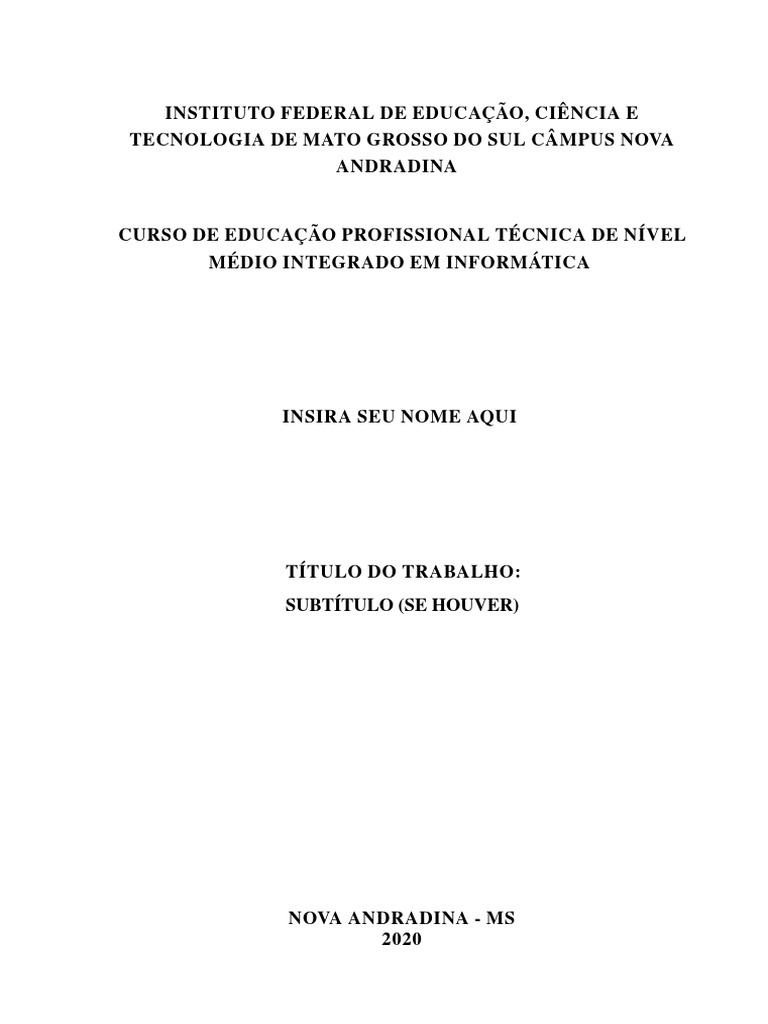Modelo Pré Projeto TCC Instituto Federal de Educação CC | PDF ...