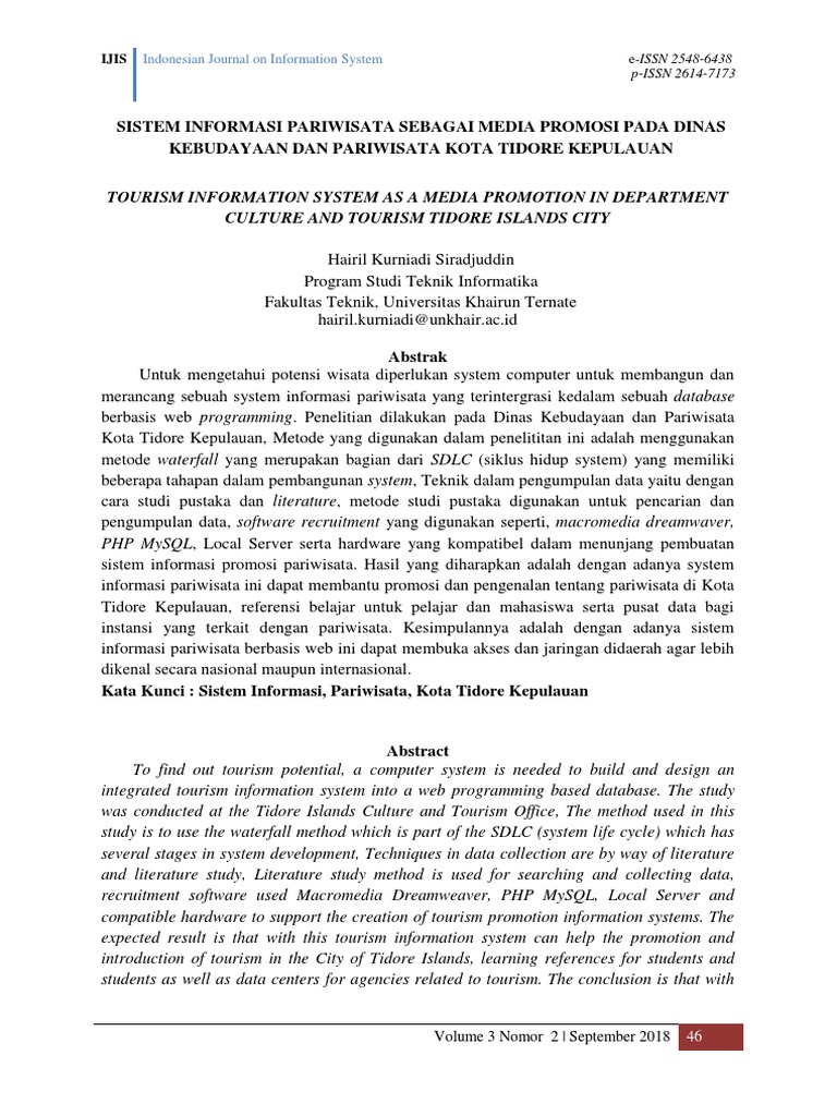 01 Sistem Informasi Pariwisata Sebagai Media Promosi Pada Dinas Buadaya Dan Pariwisata Kota ...