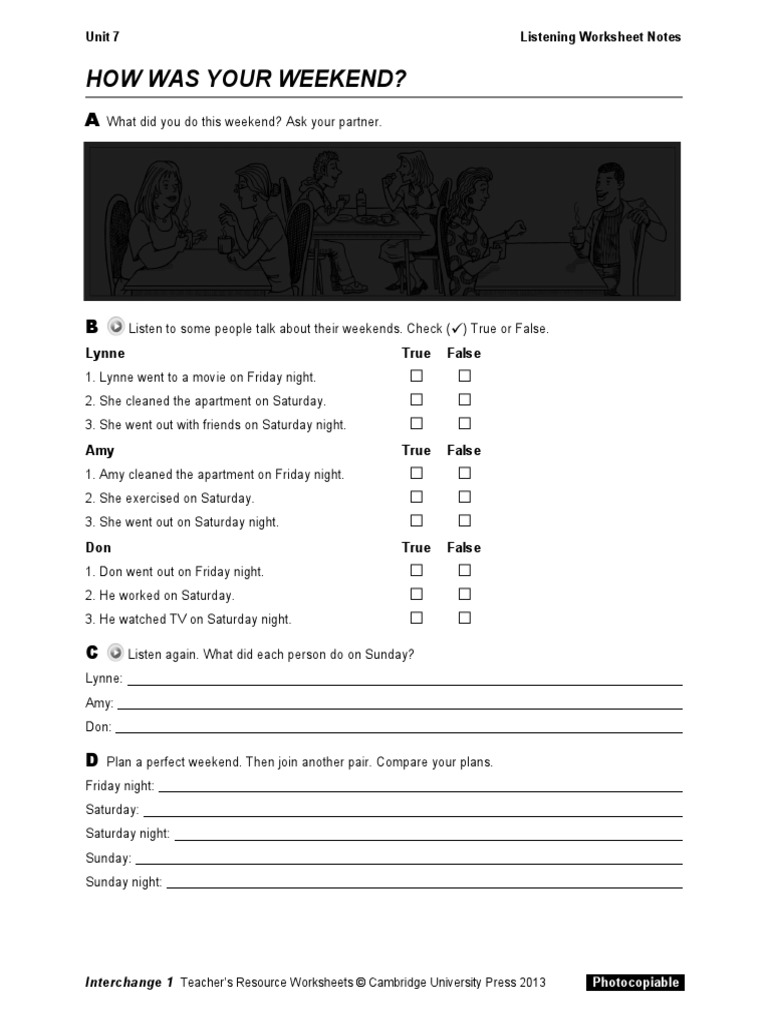 How Was Your Weekend?: Unit 7 Listening Worksheet Notes | PDF