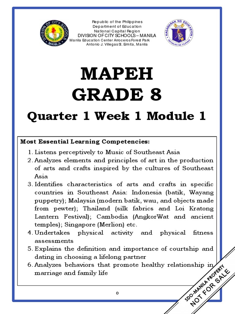 Mapeh Grade 8: Quarter 1 Week 1 Module 1 | PDF | Gender | Gender Studies
