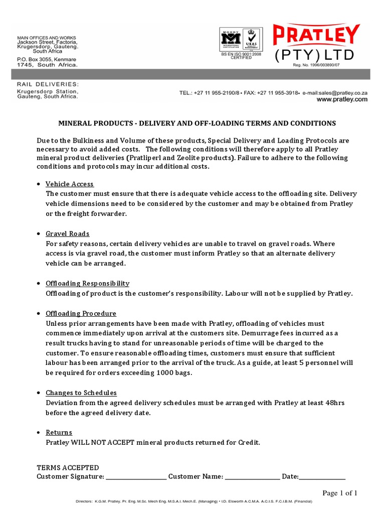 Delivery Terms and Conditions | PDF