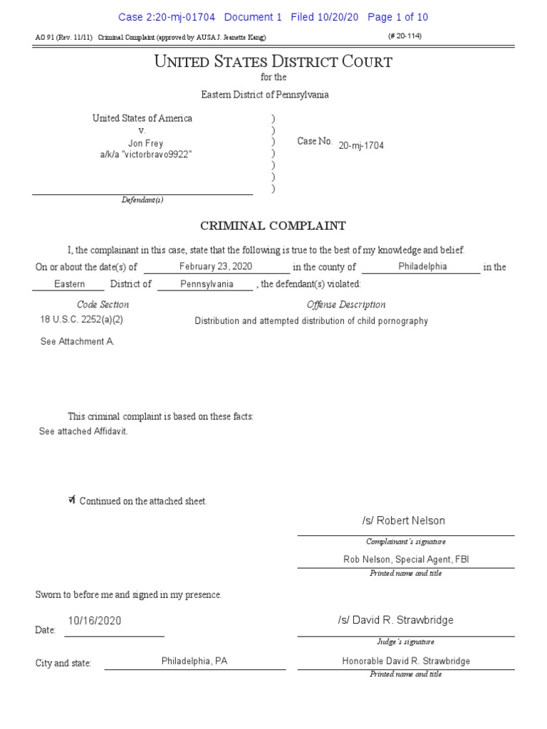 Jon Frey - Criminal Complaint For Child Pornography | PDF | Sources ...