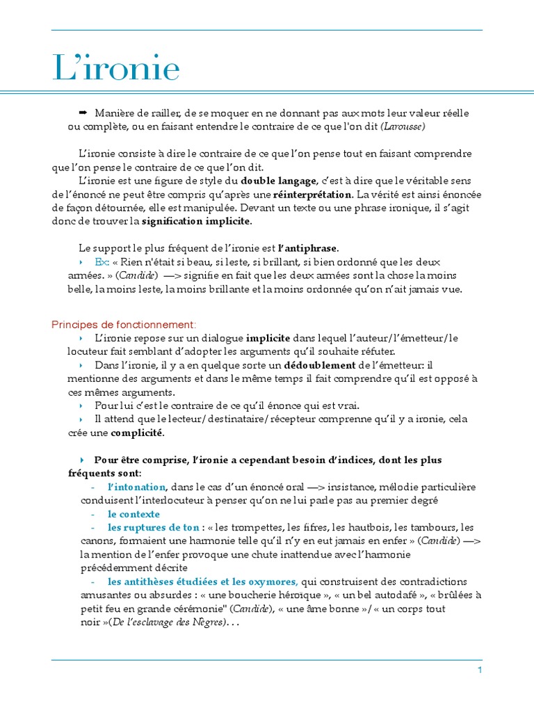 Ironie Fiche Synthe Se PDF | PDF | Ironie | Candide