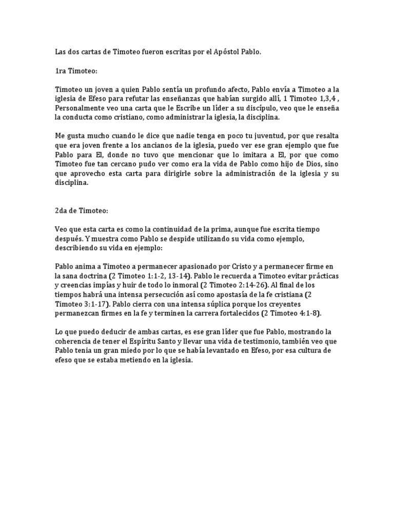 Las Dos Cartas de Timoteo Fueron Escritas Por El Apóstol Pablo | PDF