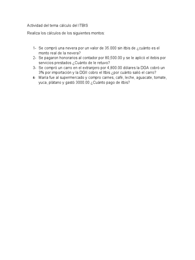 Actividad Del Tema Cálculo Del ITBIS | PDF