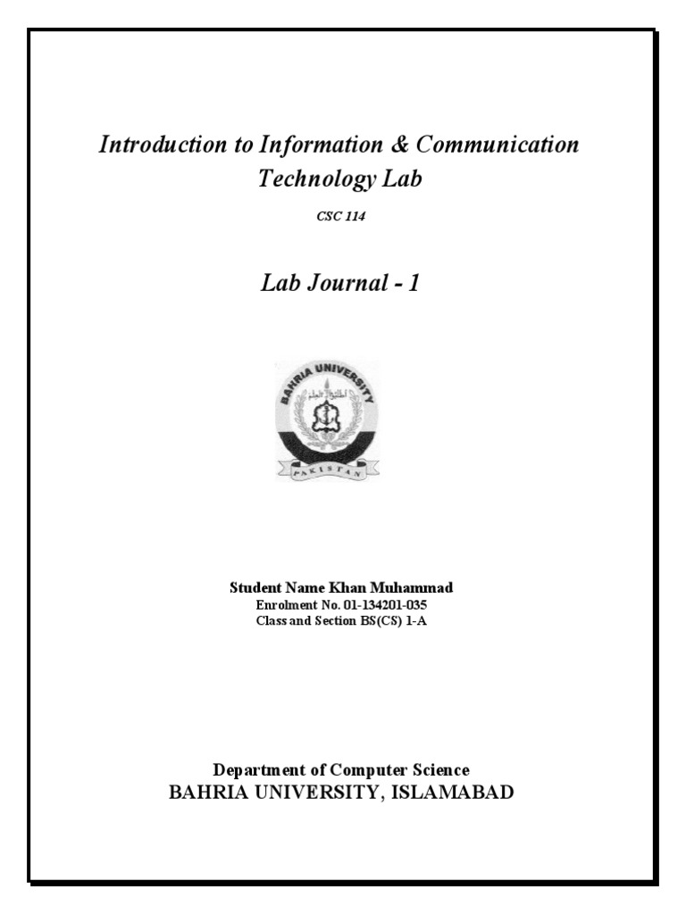 Introduction To Information & Communication Technology Lab: Bahria University, Islamabad ...