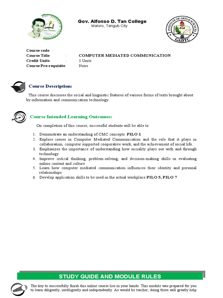 CMC Course Guide | PDF | Computer Mediated Communication | Internet