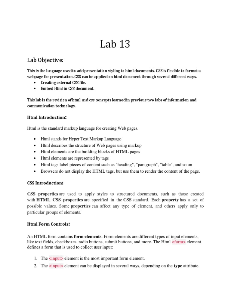 CSS and HTML Lab Revision Guide | PDF | Html | Cascading Style Sheets