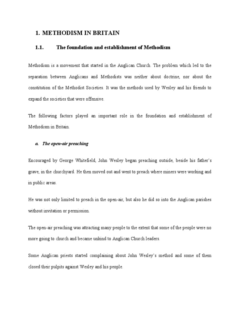 Methodism in Britain: 1.1. The Foundation and Establishment of Methodism | PDF | Methodism ...