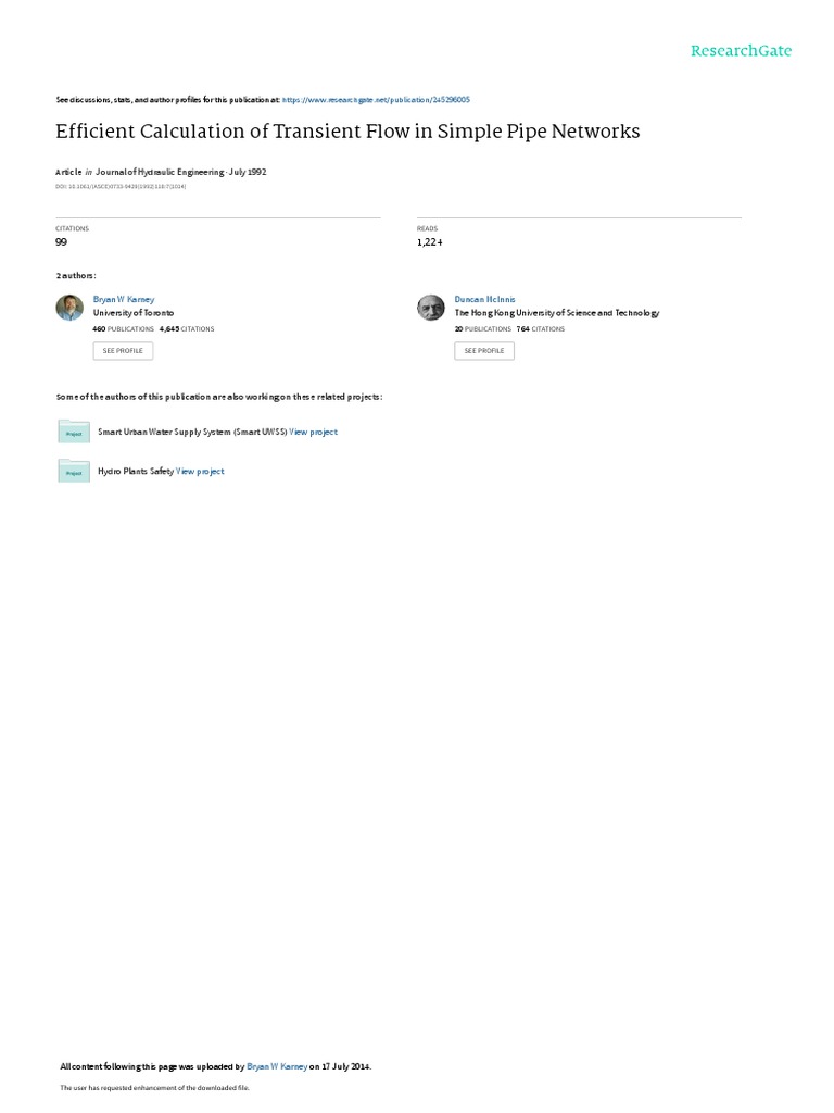 Efficient Calculation of Transient Flow in Simple Pipe Networks | PDF ...