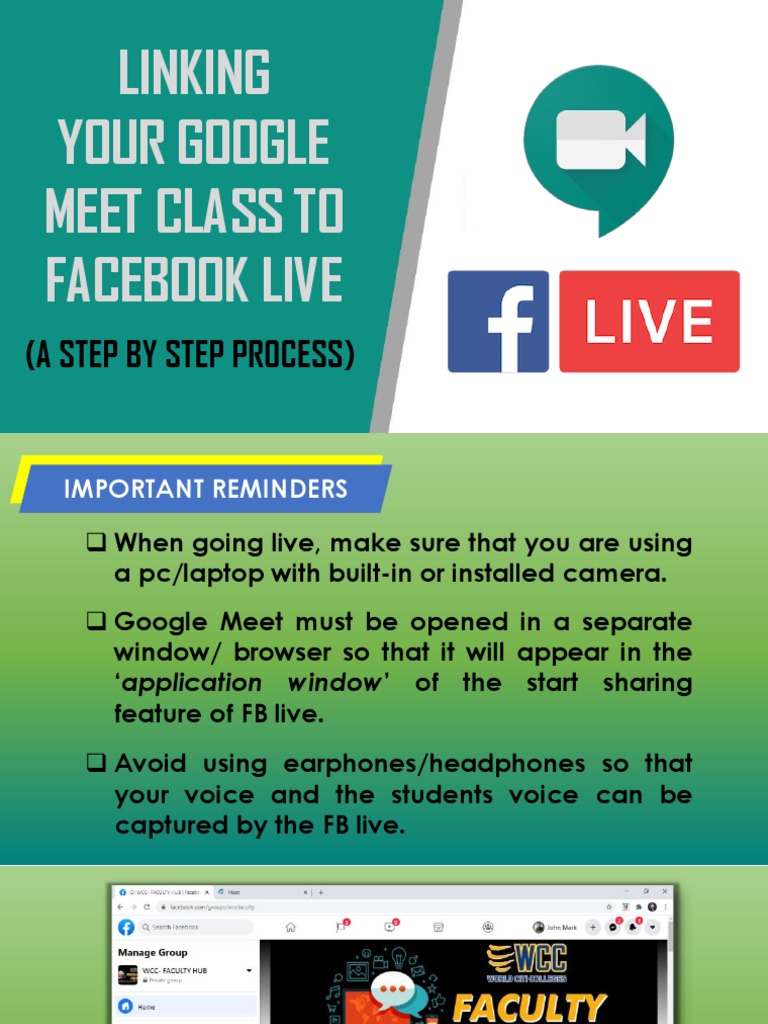 Linking Your Google Meet Class To FB Live | PDF