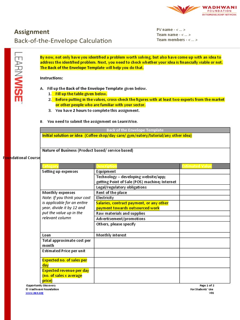 Back-of-the-Envelope Calculation: Assignment | PDF | Point Of Sale ...