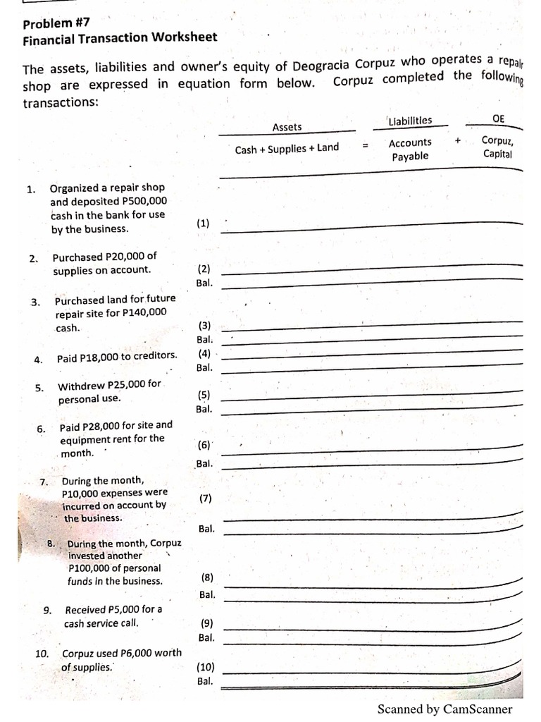 Financial Transaction Worksheet1 | PDF