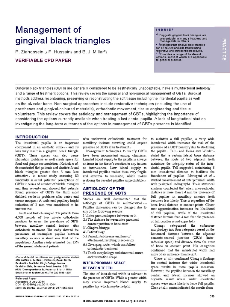 Management of Gingival Black Triangles: P. Ziahosseini, F. Hussain and ...