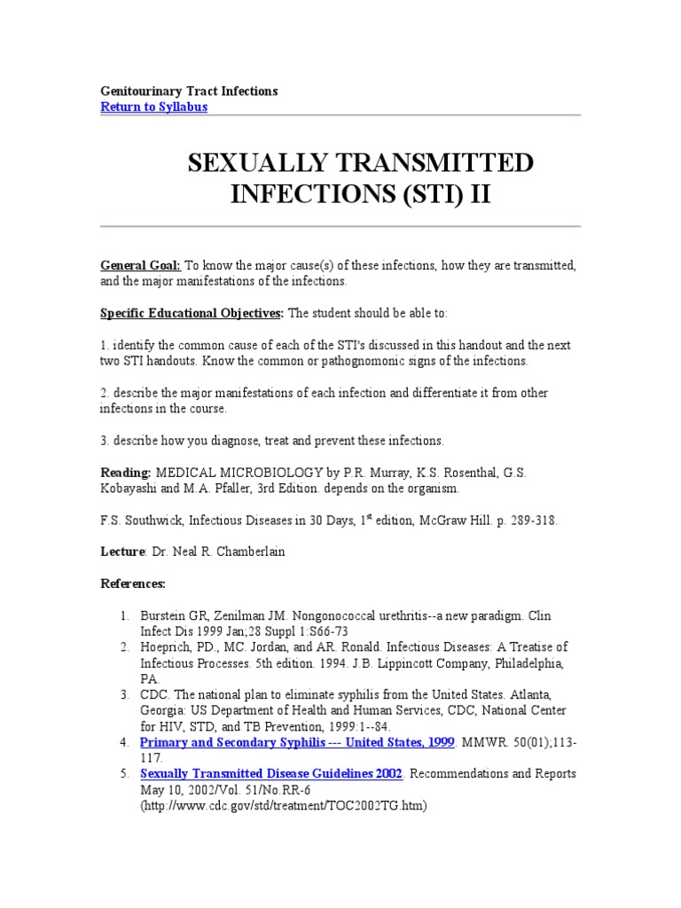 Sexually Transmitted Infections (Sti) Ii: Return To Syllabus | PDF ...