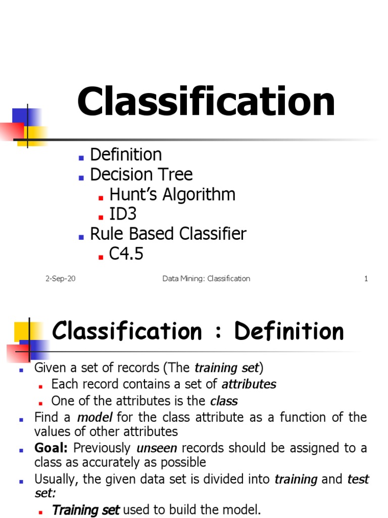 Classification: Decision Tree Hunt's Algorithm ID3 Rule Based ...