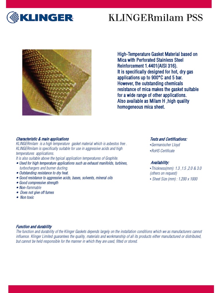 Klingermilam-PSS Gasket Datasheet 1 | PDF | Civil Engineering | Chemistry