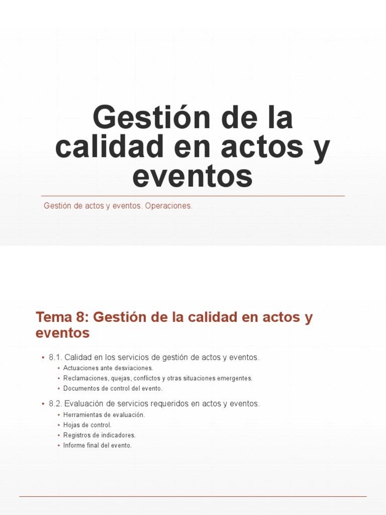 Tema 8. Gestión de la calidad en actos y eventos | PDF | Gestión de la ...