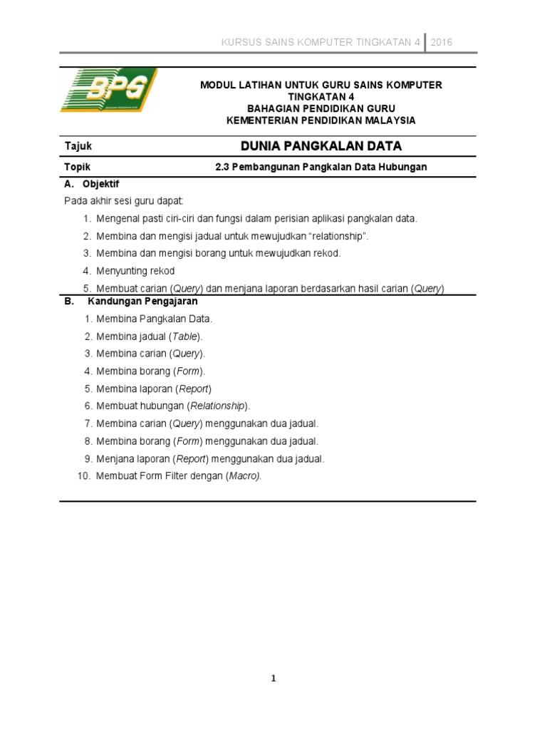 2.3 Pembangunan Pangkalan Data Hubungan | PDF
