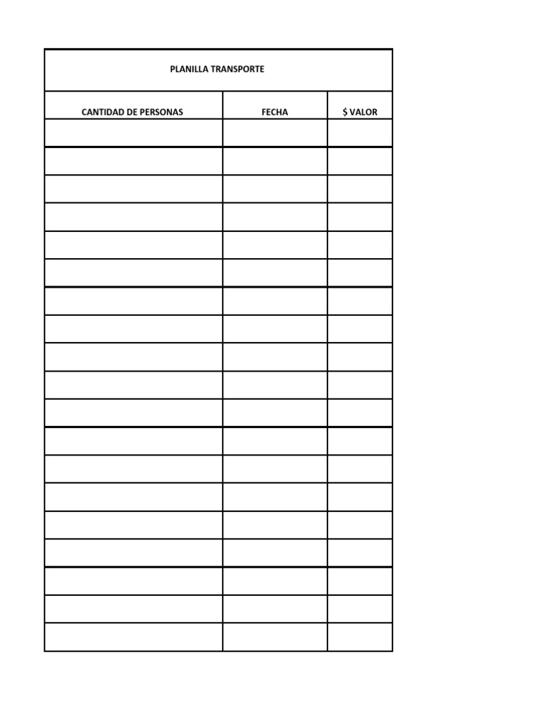 Planilla Transporte | PDF