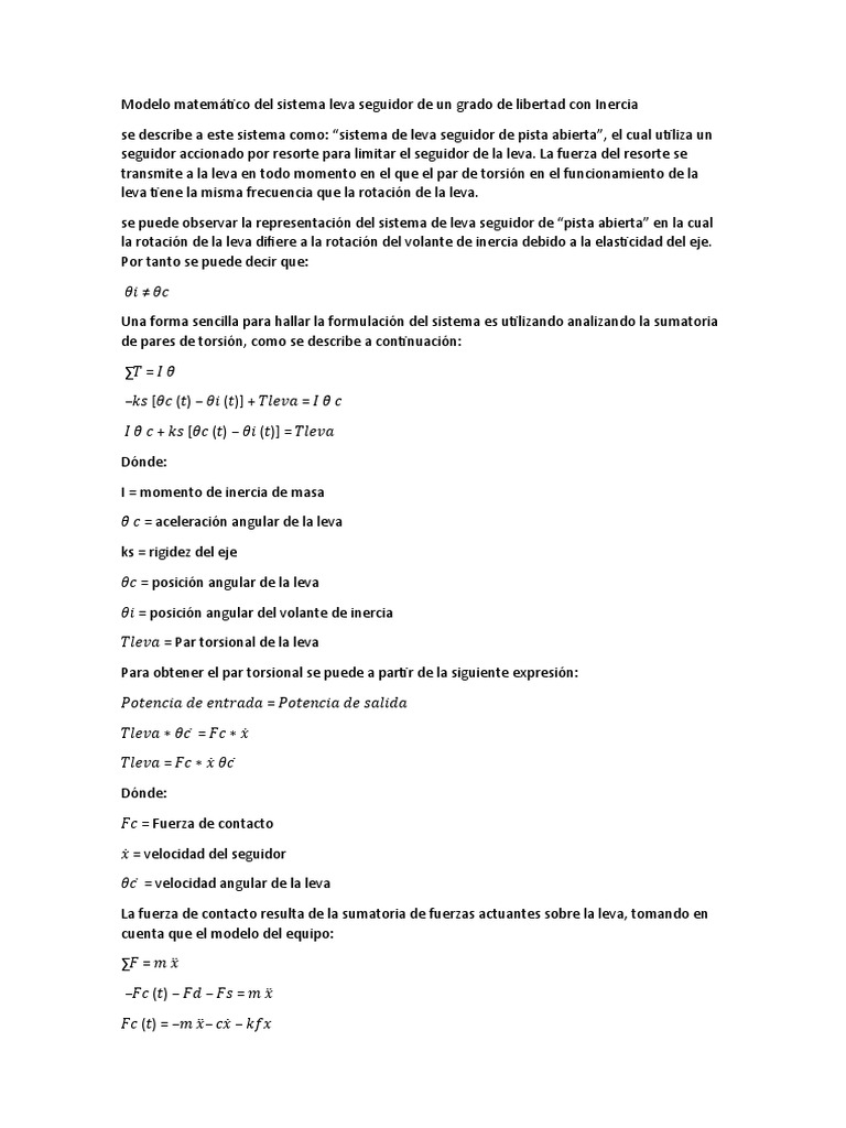 Modelo Matemático Del Sistema Leva Seguidor | PDF | Rotación ...