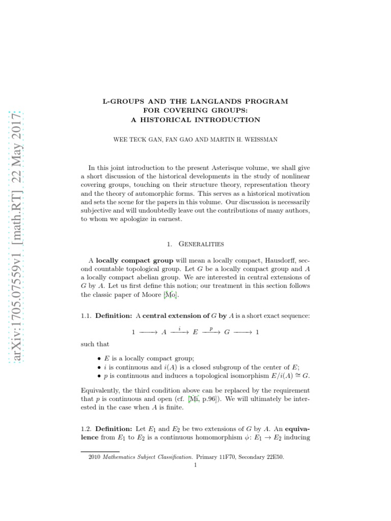 Wee Teck Gan, Fan Gao and Martin H. Weissman | PDF | Group (Mathematics ...